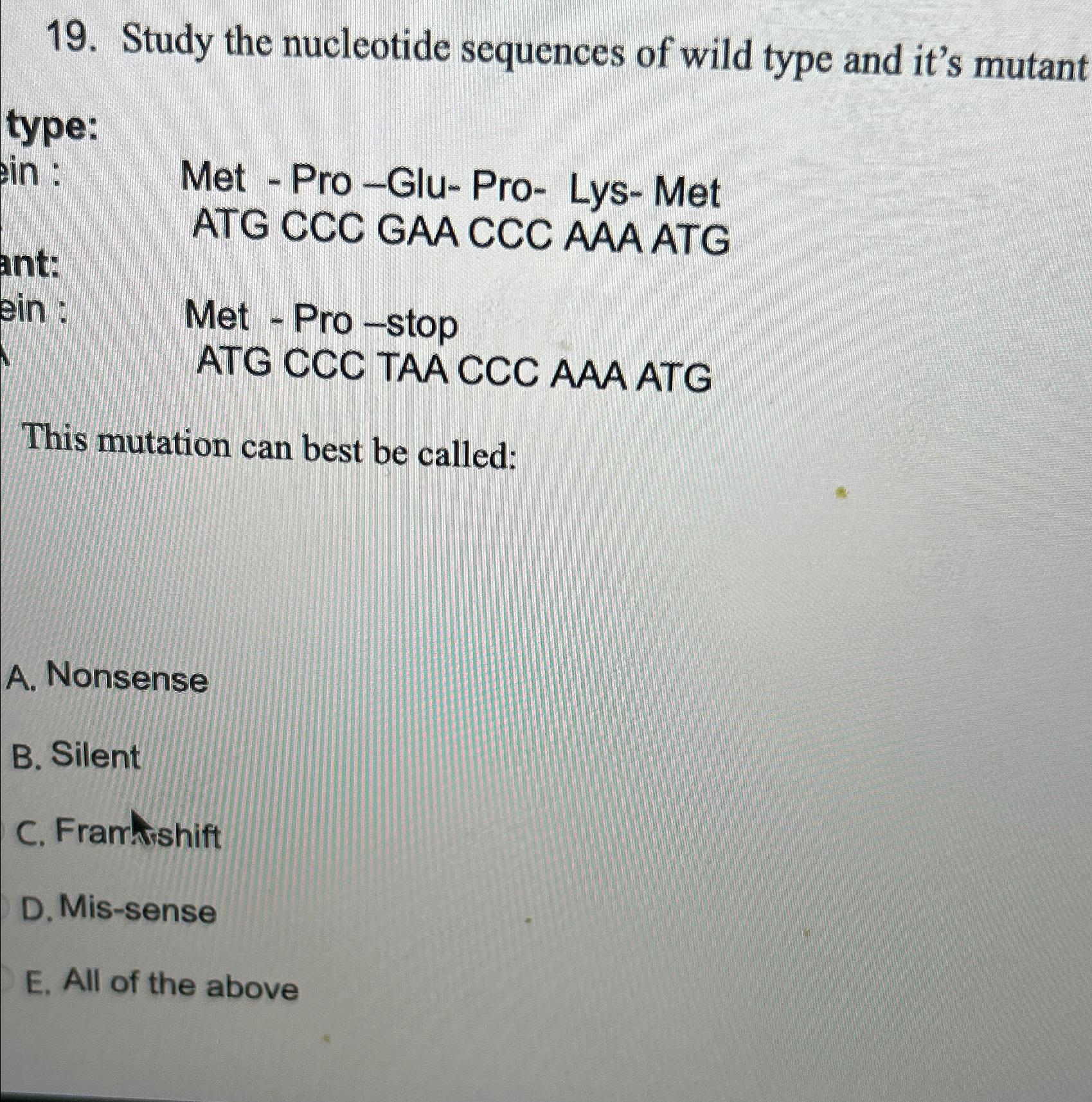 Solved Study the nucleotide sequences of wild type and it's | Chegg.com