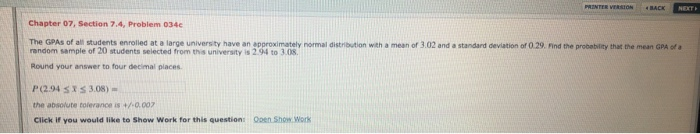 Solved PRINTER VERSION RACK NEXT Chapter 07, Section 7.4, | Chegg.com