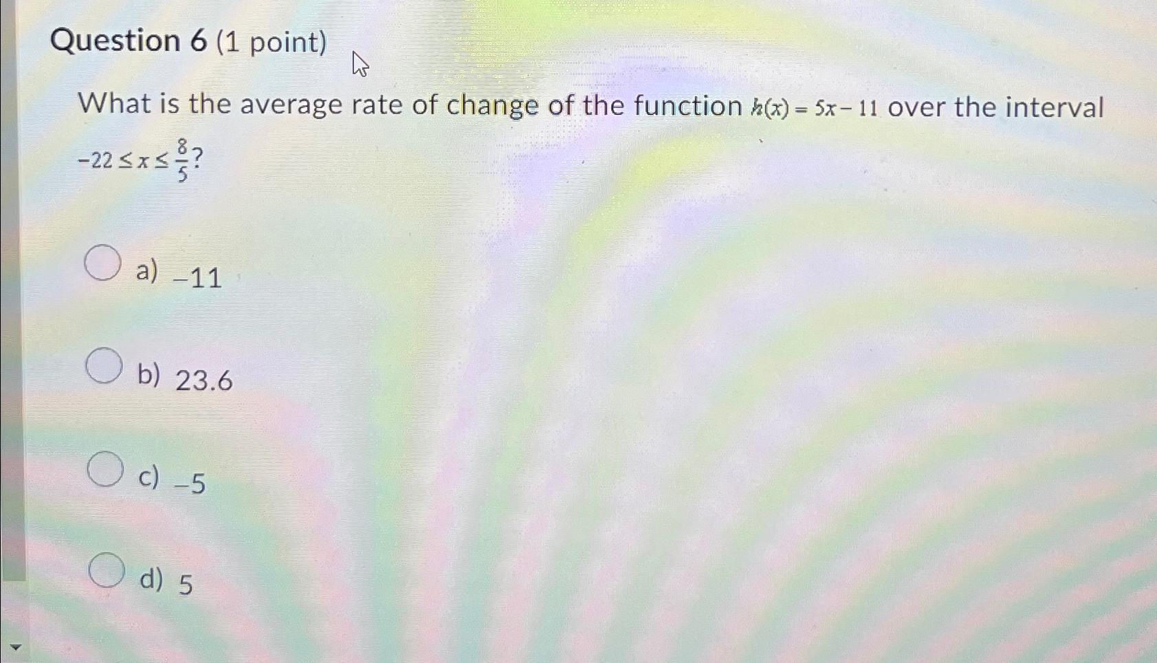 Solved Question 6 (1 ﻿point)What is the average rate of | Chegg.com