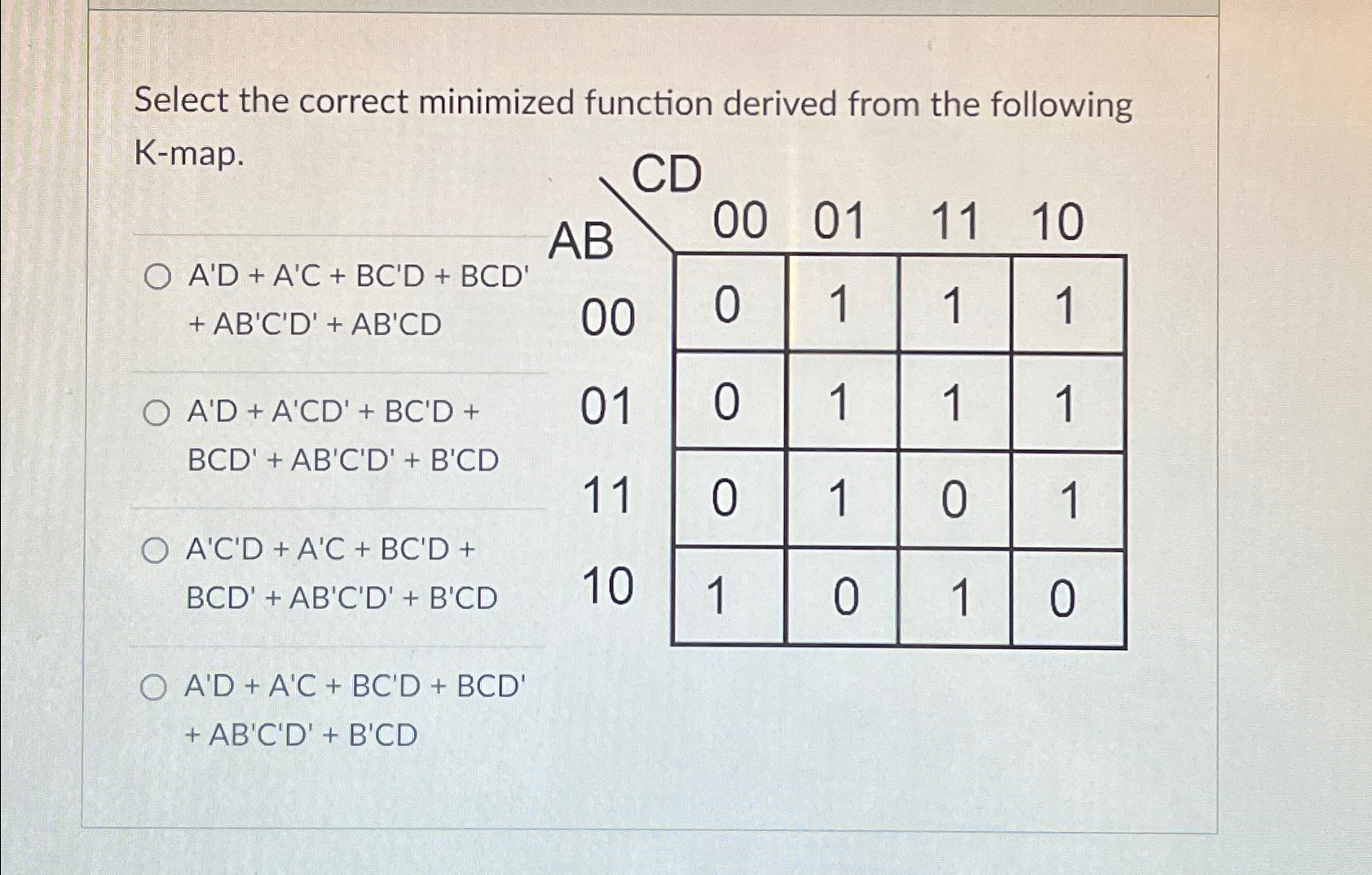Solved Select the correct minimized function derived from | Chegg.com