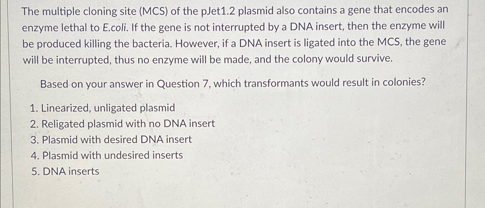 Solved The multiple cloning site (MCS) ﻿of the pJet1.2 | Chegg.com
