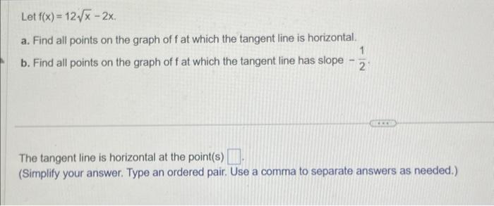 Solved Let f(x)=12x−2x a. Find all points on the graph of f | Chegg.com
