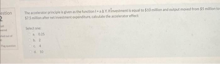 Solved The accelerator principle is given as the function I= | Chegg.com