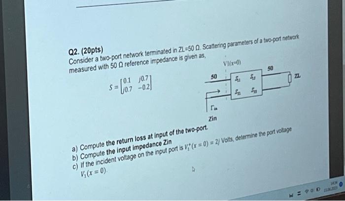 Solved Q2. (20pts) Consider a two-port network terminated in | Chegg.com
