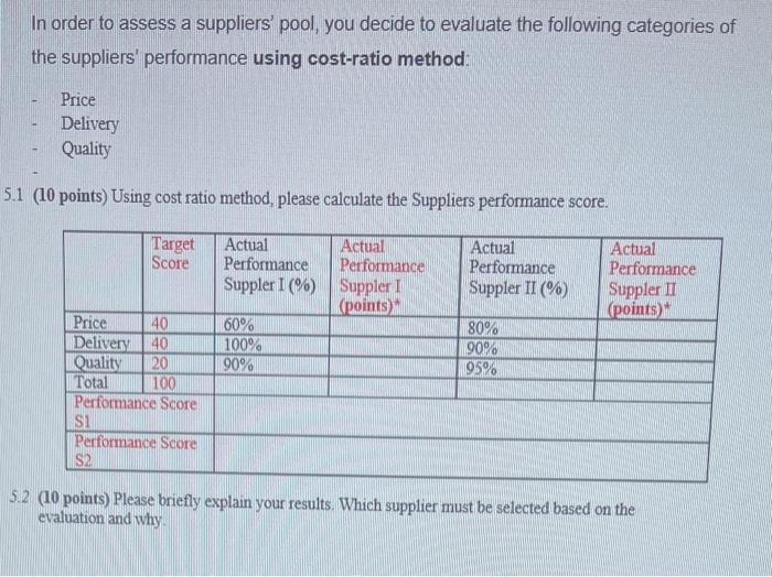 Solved In order to assess a suppliers' pool, you decide to | Chegg.com
