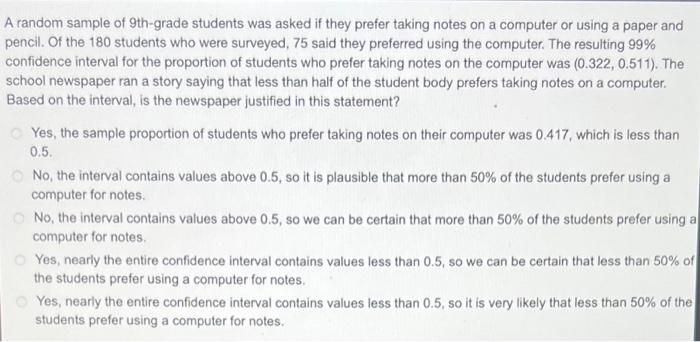 Solved A random sample of 9th-grade students was asked if | Chegg.com