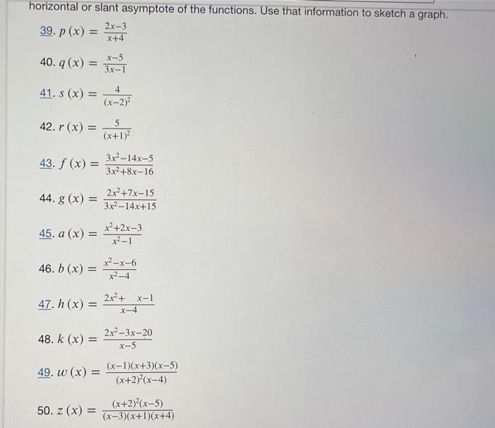 Solved solve #39,#43,#47show all work find horizontal | Chegg.com