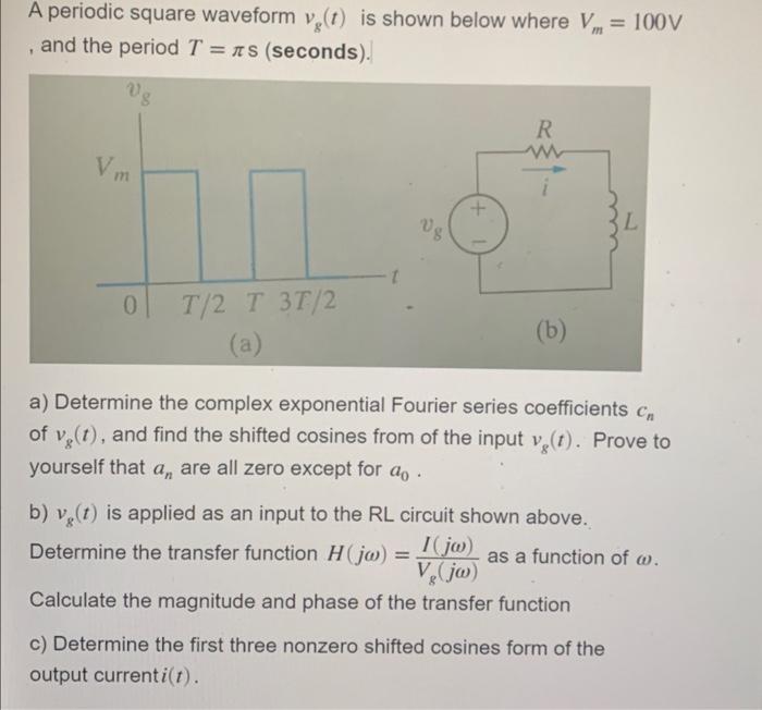 Solved A periodic square waveform vg(t) is shown below where | Chegg.com