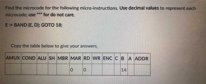 Solved Find The Microcode For The Following