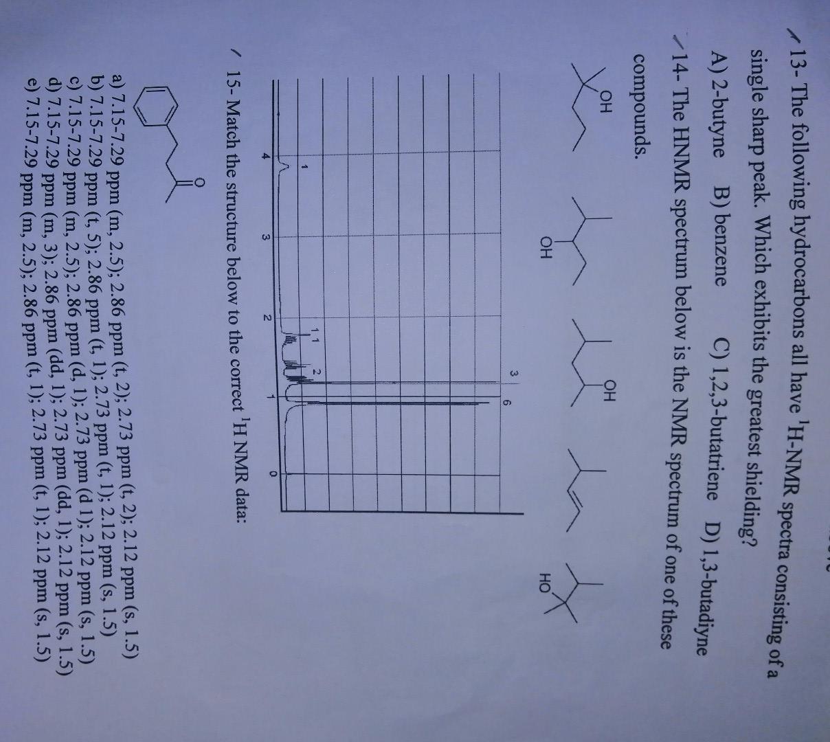 Solved 13- The following hydrocarbons all have 1H−NMR | Chegg.com