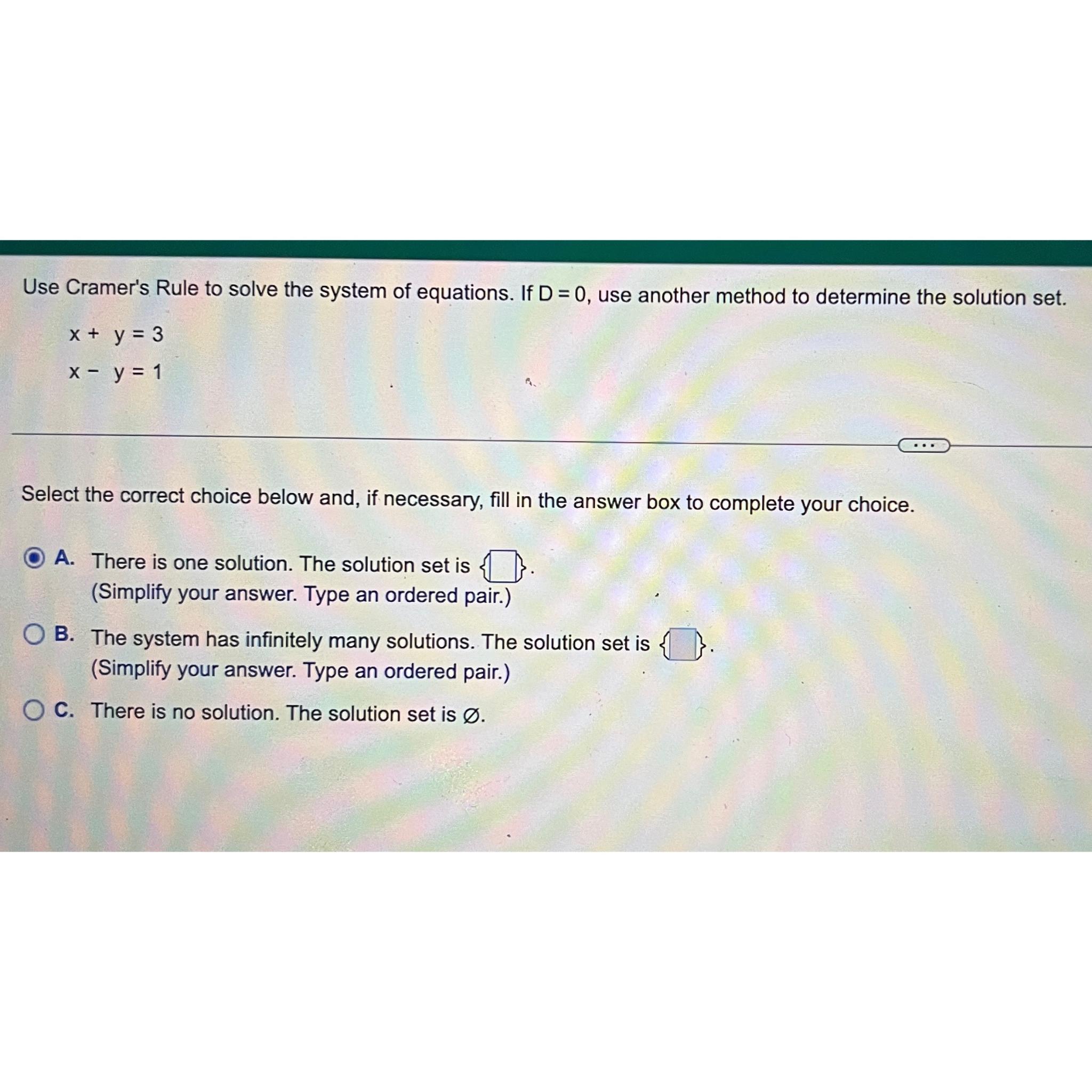 Solved Use Cramer's Rule to solve the system of equations. | Chegg.com