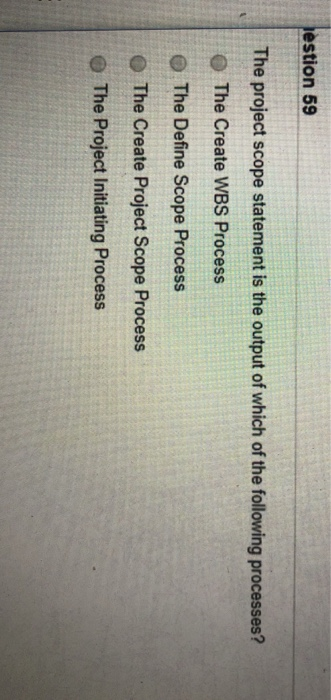 Solved estion 59 The project scope statement is the output | Chegg.com
