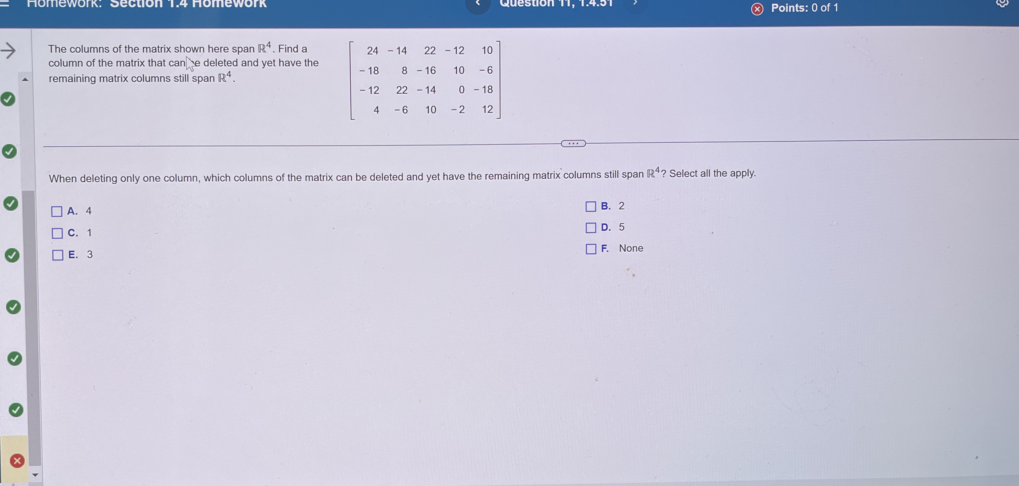 Solved Points: 0 ﻿of 1The columns of the matrix shown here | Chegg.com