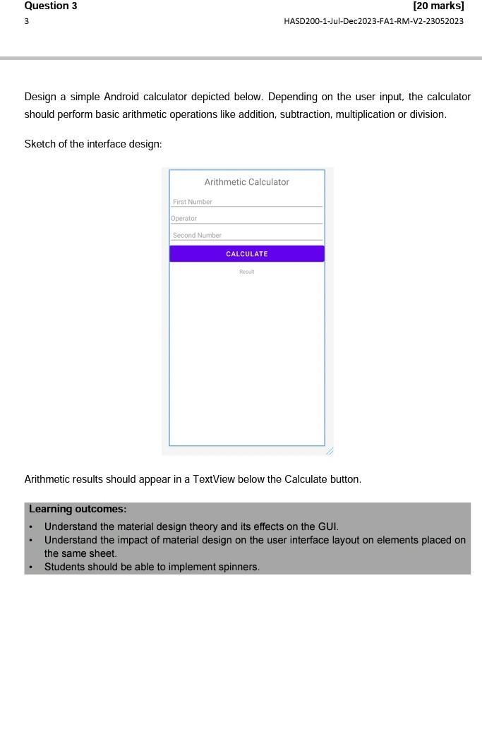 Solved Design a simple Android calculator depicted below. | Chegg.com