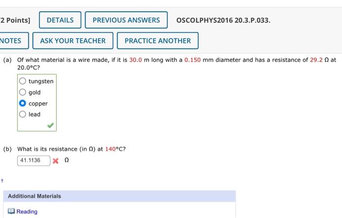 Solved 2 Points Details Previous Answers Oscolphys2016
