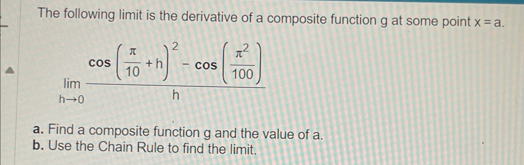 Solved The following limit is the derivative of a composite | Chegg.com