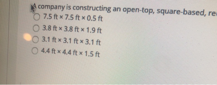 Solved A company is constructing an open-top, square-based, | Chegg.com