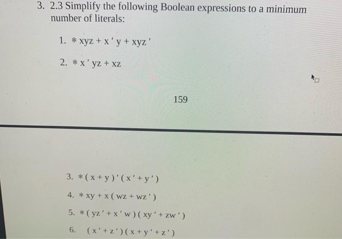 Solved 3. 2.3 Simplify the following Boolean expressions to | Chegg.com