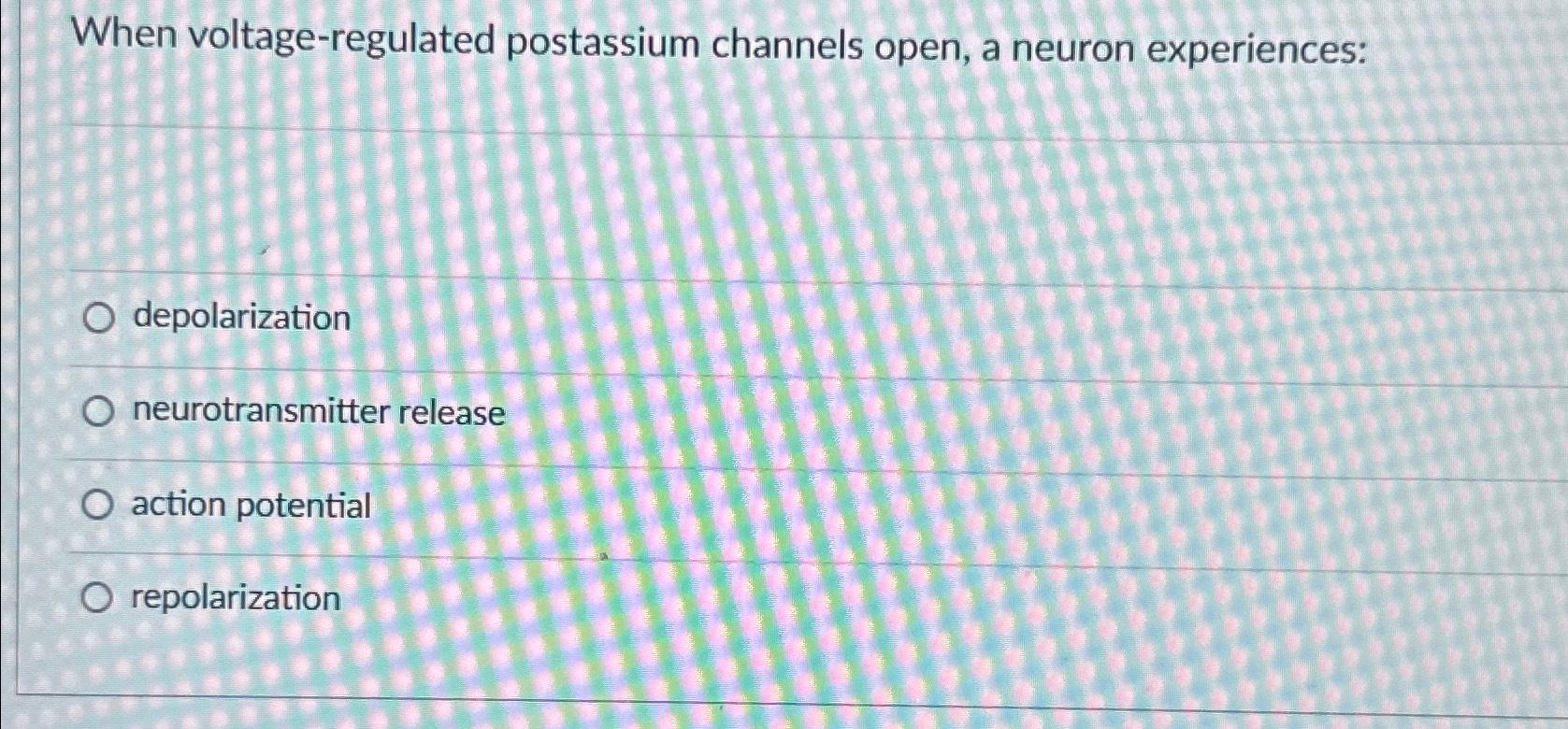 Solved When voltage-regulated postassium channels open, a | Chegg.com