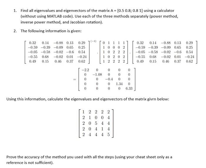 1. Find all eigenvalues and eigenvectors of the | Chegg.com