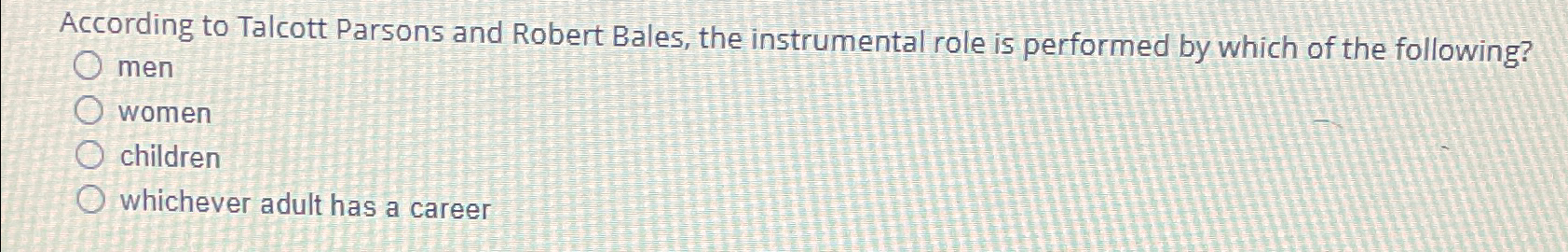 Solved According to Talcott Parsons and Robert Bales, the | Chegg.com