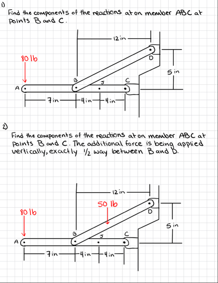 Solved Find the components of the reactions at on member ABC | Chegg.com