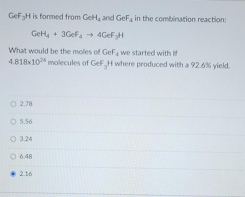 Solved GeF3H is formed from GeH4 and GeF4 in the combination | Chegg.com