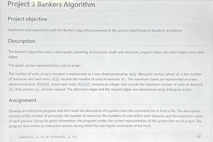 Solved Description The Banker's algorithm uses a claim graph | Chegg.com