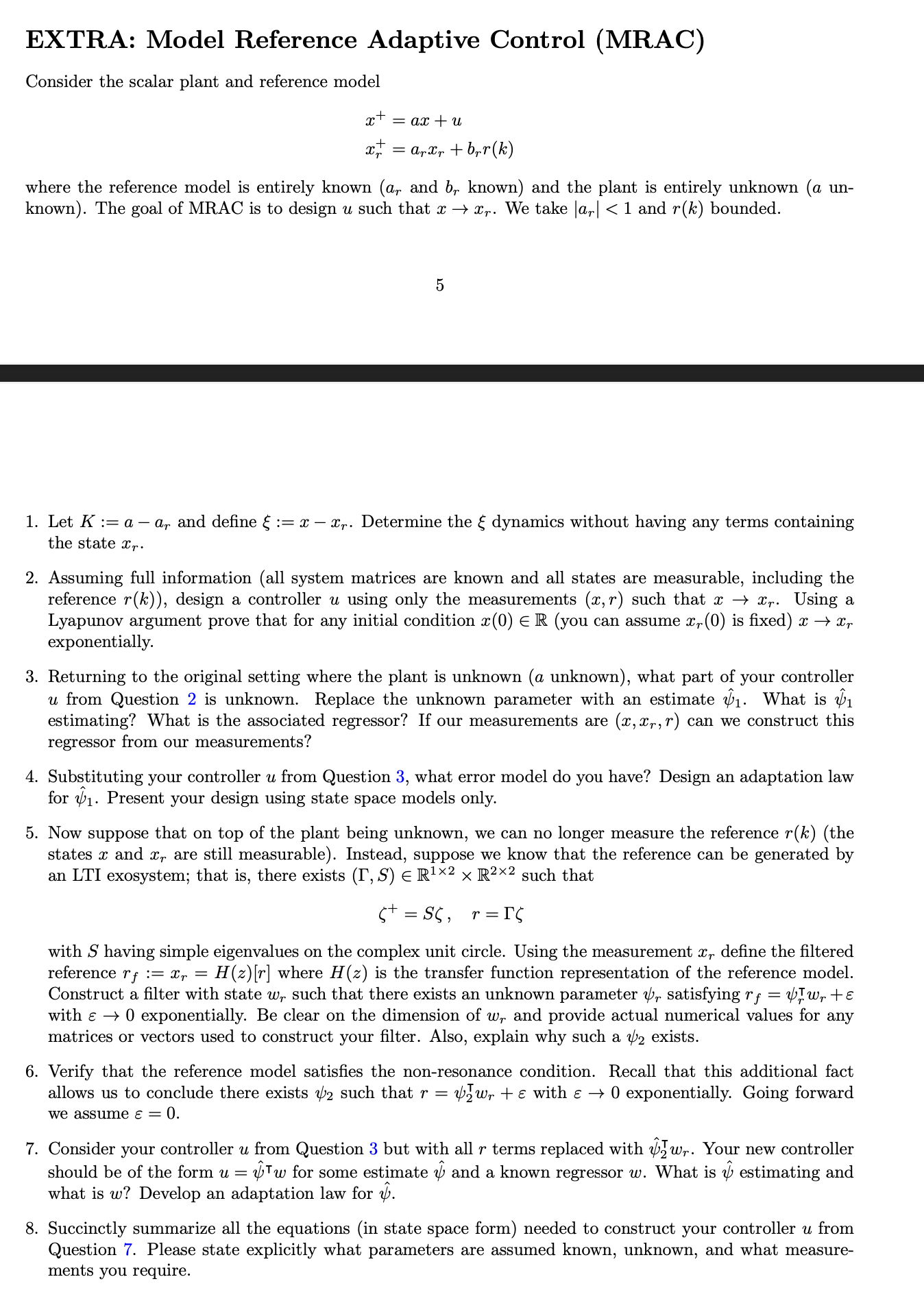 EXTRA: Model Reference Adaptive Control | Chegg.com