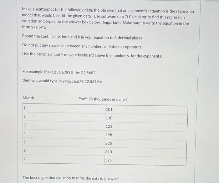 Solved Make a scatterplot for the following data, the | Chegg.com