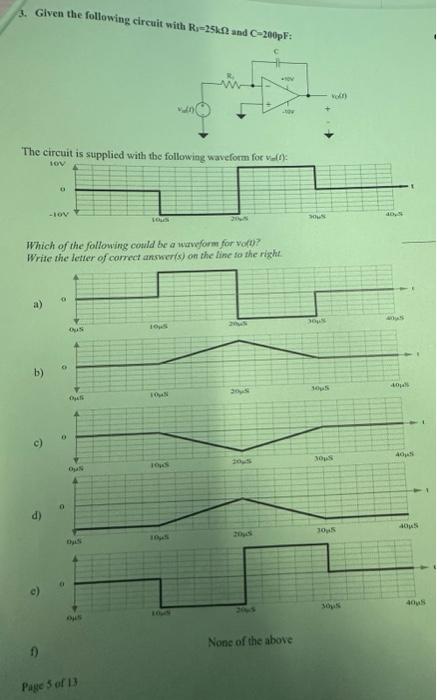 Solved 3. Given the following circuit with Ri=25k2 and | Chegg.com