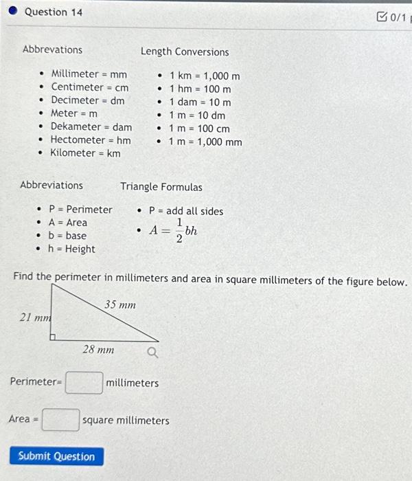 Solved Abbreviations Surface Area - SA= Surface Area - L= | Chegg.com