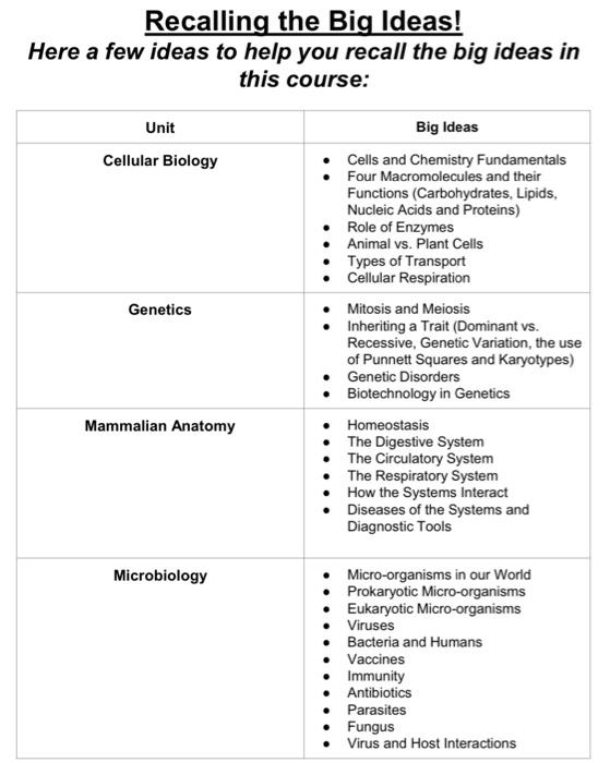 Solved Choose 3 units, choose one of the Big Ideas and | Chegg.com