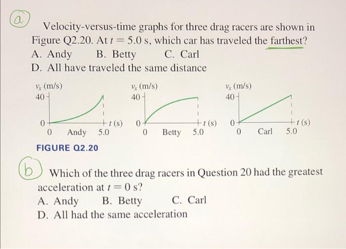 Solved a Velocity-versus-time graphs for three drag racers | Chegg.com