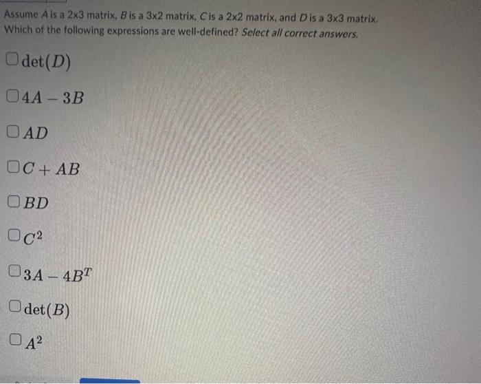 Solved det(D)4A−31ADC+AEBDC23A−4ldet(B) | Chegg.com