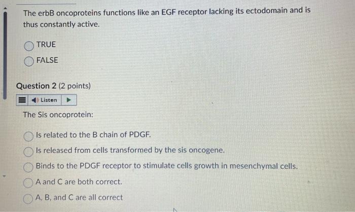 The erbB oncoproteins functions like an EGF receptor | Chegg.com