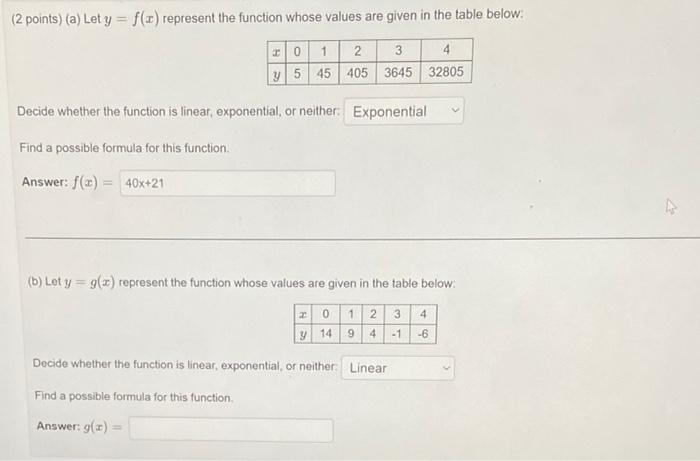 Solved (2 points) (a) Let y=f(x) represent the function | Chegg.com