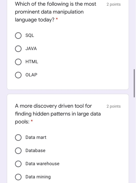 Solved Answer all questions (2 points each) 2 points All of | Chegg.com Solved Answer all questions (2 points each) 2 points All of | Chegg.com