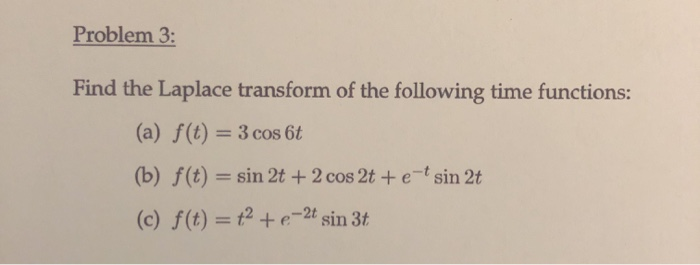 Solved Problem 3: Find the Laplace transform of the | Chegg.com