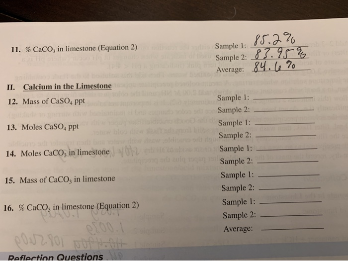 11. % CaCO, in limestone (Equation 2) Sample 1: | Chegg.com