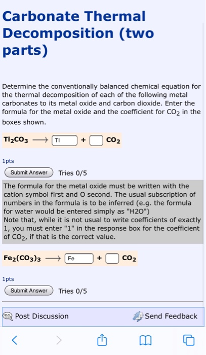Solved Carbonate Thermal Decomposition (two parts) Determine | Chegg.com