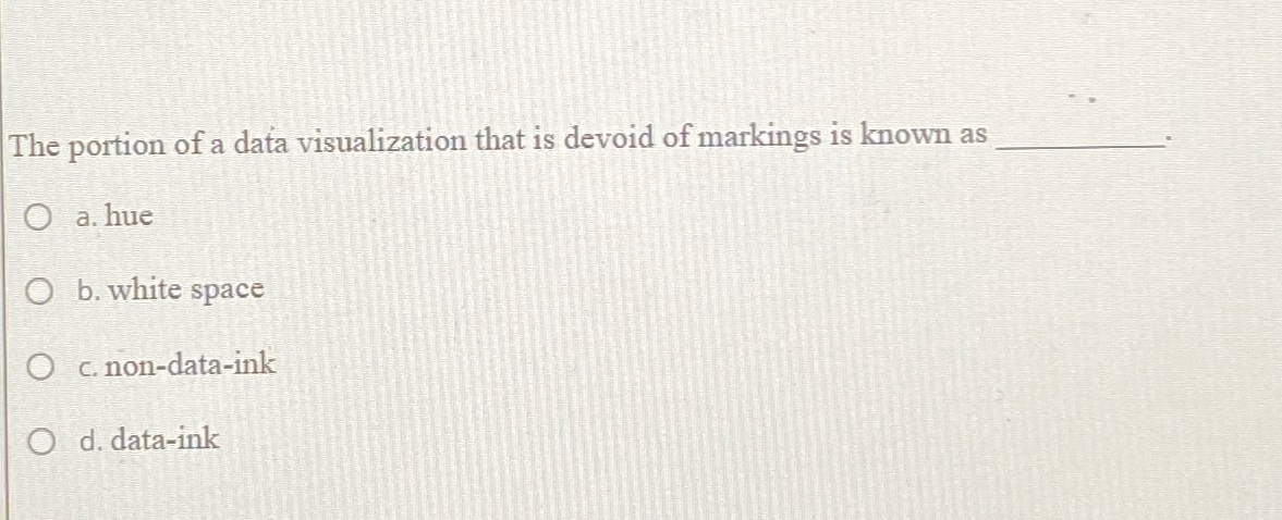 Solved The portion of a data visualization that is devoid of | Chegg.com