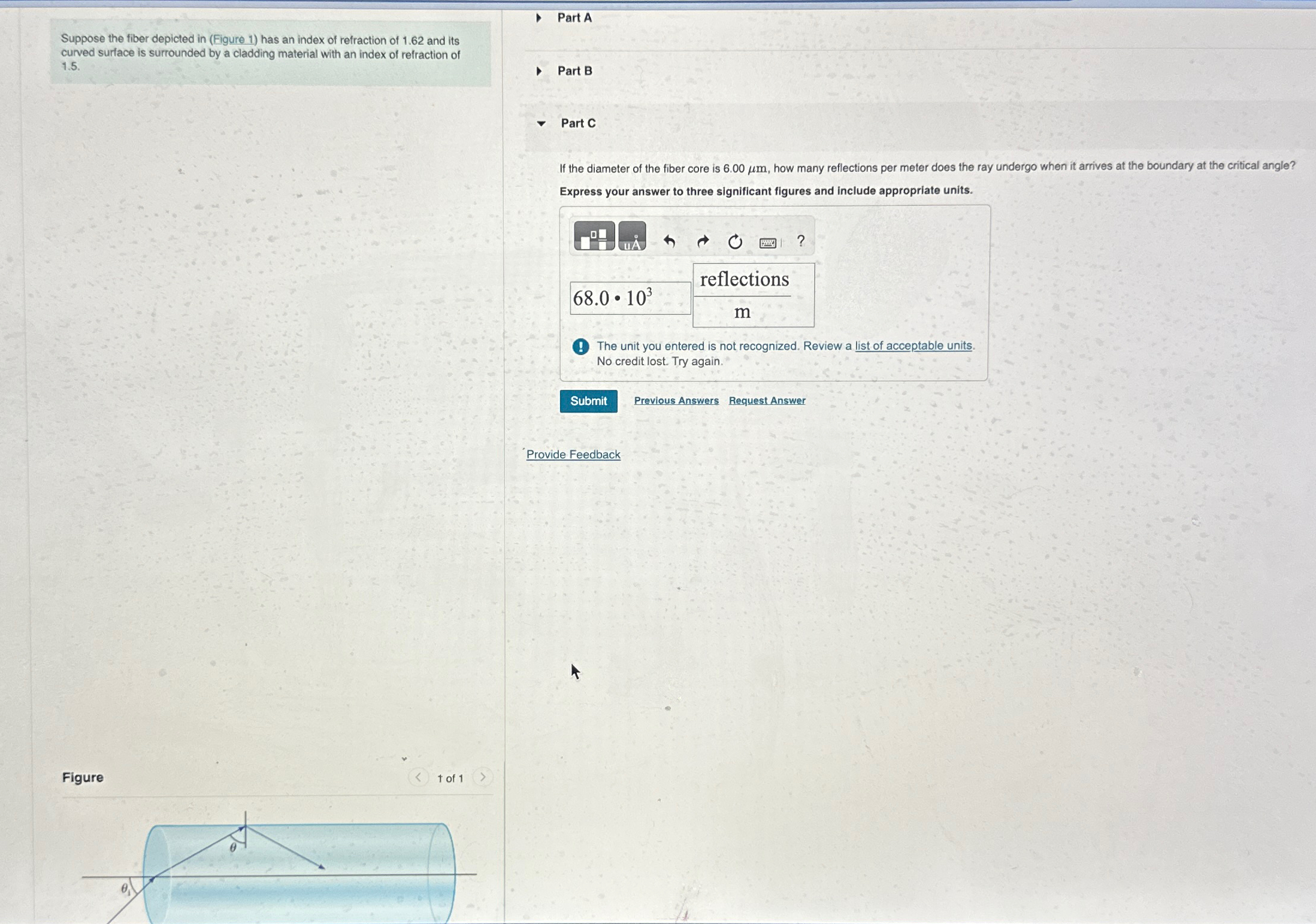 Solved Part ASuppose the fiber depicted in (Figure 1) ﻿has | Chegg.com