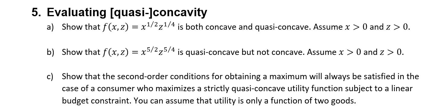 Solved Evaluating [quasi-]concavitya) ﻿Show that | Chegg.com