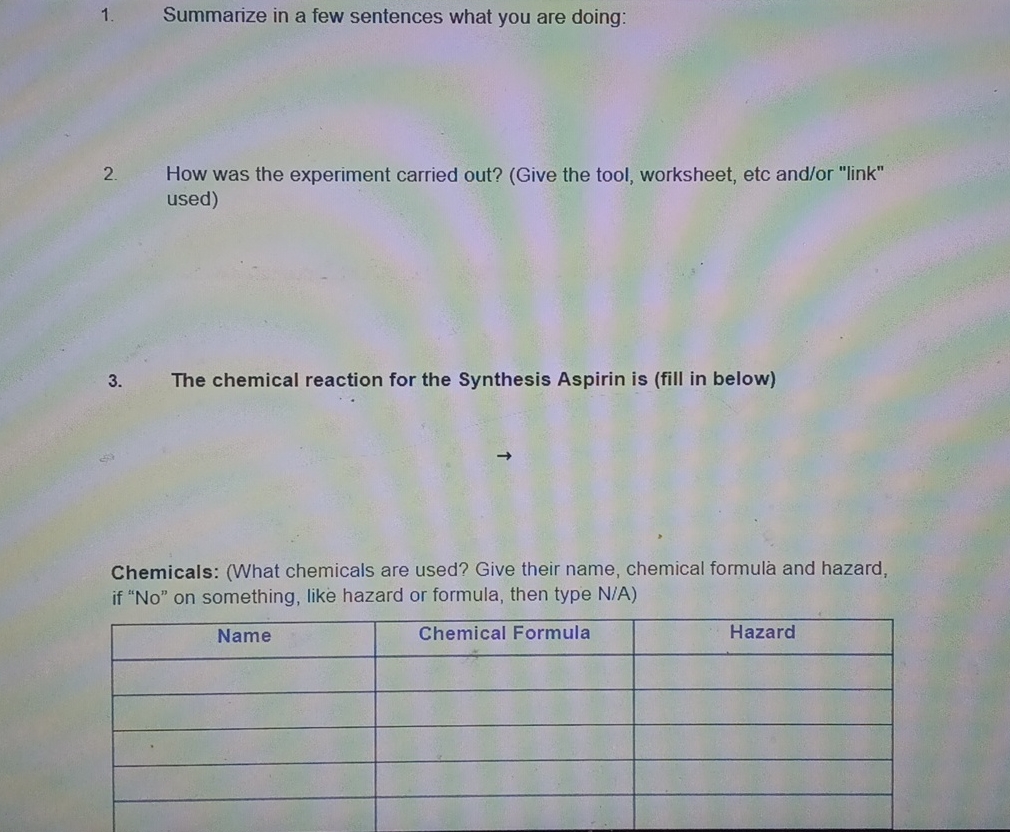 Solved Synthesis of Aspirin Instructions-41) ﻿The experiment | Chegg.com