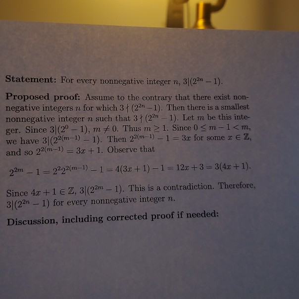 Solved Statement: For every nonnegative integer n, 31(22 - | Chegg.com