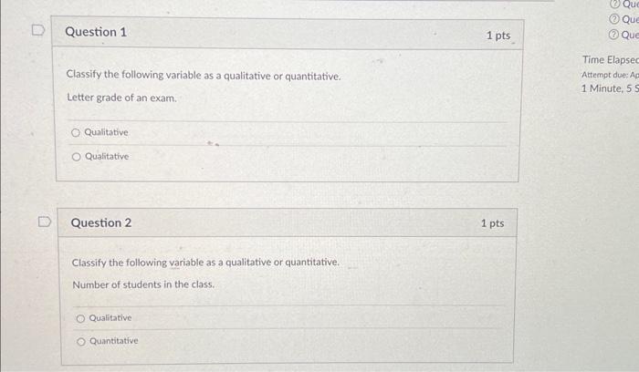 Solved Classify the following variable as a qualitative or | Chegg.com