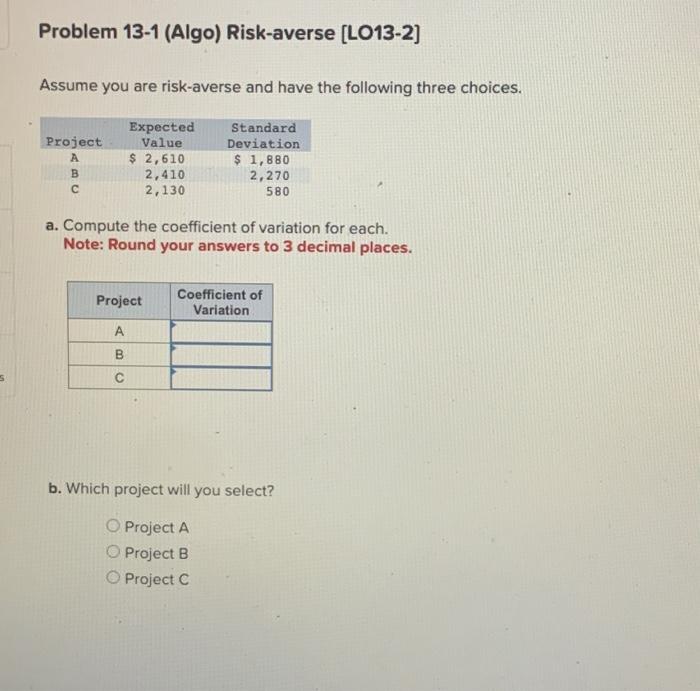 Solved Problem 13-1 (Algo) Risk-averse [LO13-2] Assume you | Chegg.com