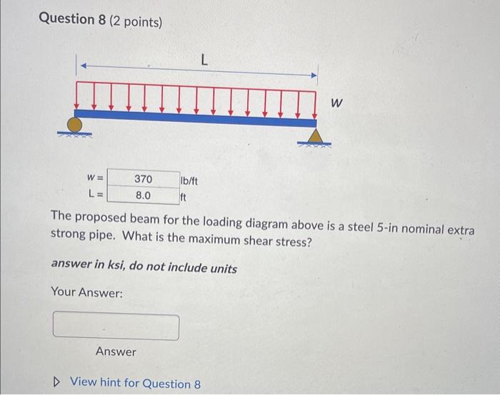 Solved Question 7 ( 2 points) w=L=lb/ftt The proposed beam | Chegg.com