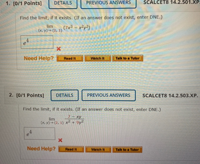Solved 2. (0/4 Points) DETAILS PREVIOUS ANSWERS SCALCET8 | Chegg.com